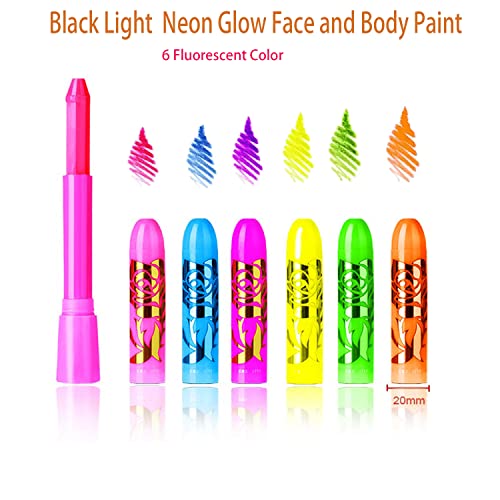 Glow in The Black Light Face & Body Paint, UV Neon Glow Fluorescent Face Paint Crayons for Halloween Club Makeup Xmas Glow Party