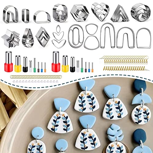 keoker Polymer Clay Cutters Set, 36 Shapes Stainless Steel Clay Cutters with 16 Circle Shape Cutters and 60 Earrings Accessories, Clay Earing Cutters for Polymer Clay Jewelry Making