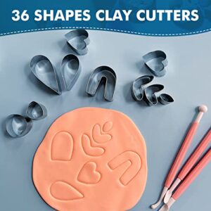 keoker Polymer Clay Cutters Set, 36 Shapes Stainless Steel Clay Cutters with 16 Circle Shape Cutters and 60 Earrings Accessories, Clay Earing Cutters for Polymer Clay Jewelry Making