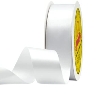 leeqe double face white satin ribbon 1-1/2 inch x 50 yards polyester white ribbon for gift wrapping very suitable for weddings party hair bow invitation decorations and more