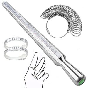 metal ring sizer measuring tool set, us ring mandrel for ring making and finger measuring, three ways to quickly find the right size (4pcs)