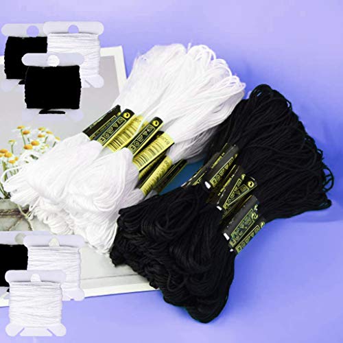 Cldamecy Embroidery Floss,13 Skeins White & 13 Skeins Black Embroidery Threads for Cross Stitch,Friendship Bracelets String,and DIY Art Craft ,with 10 PCS Floss Bobbins