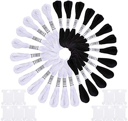 Cldamecy Embroidery Floss,13 Skeins White & 13 Skeins Black Embroidery Threads for Cross Stitch,Friendship Bracelets String,and DIY Art Craft ,with 10 PCS Floss Bobbins