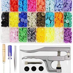 KAM Snaps Buttons + Snap Pliers, Starter Fasteners Kit, 384 Sets 24-Colors, Size 20 T5 KAM Snap Plastic Fasteners Punch Poppers Closures No-Sew Buttons for Crafts Cloth Diaper Bibs