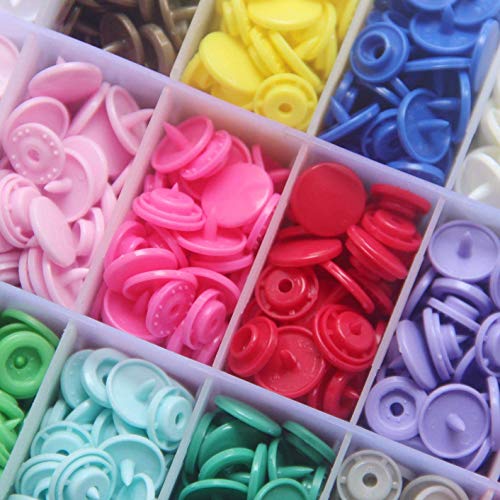 KAM Snaps Buttons + Snap Pliers, Starter Fasteners Kit, 384 Sets 24-Colors, Size 20 T5 KAM Snap Plastic Fasteners Punch Poppers Closures No-Sew Buttons for Crafts Cloth Diaper Bibs