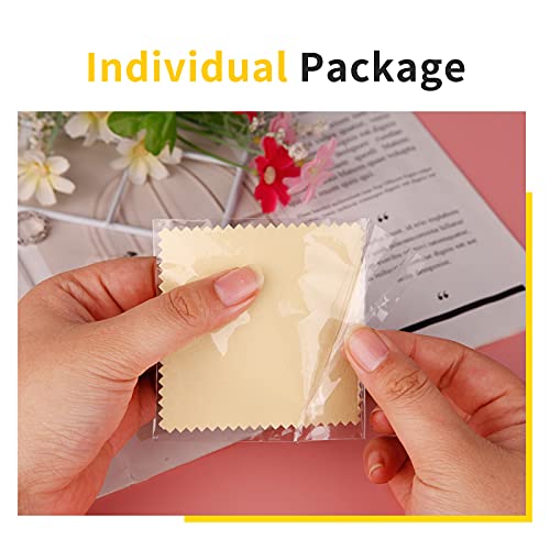 CATIFLIN 100pcs Premium Jewelry Cleaning Cloth, Silver Polishing Cloth Individually Wrapped, for Sterling Silver, Gold, Brass, Silverware, Coin, Ring, Watch and More (Yellow, 3.15" x 3.15")