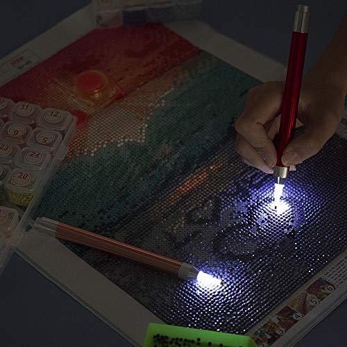 LED DIY Diamond Painting Illumination Pen with Light,2Pack Art Lighted Pen Applicator Accessories,Drill Bead Pen for Adult and Kids,5D Gem Jewel Wax Picker Tool Embroidery Supplies