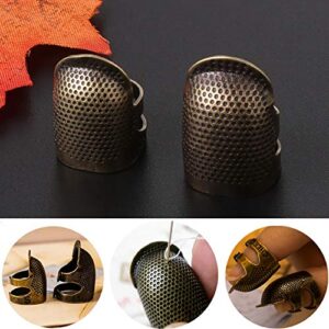 Quadow 4 Pieces Sewing Thimble, Metal Copper Sewing Thimble Finger Protector Adjustable Finger Shield Ring Fingertip Thimble Sewing Quilting Craft Accessories DIY Sewing Tools(