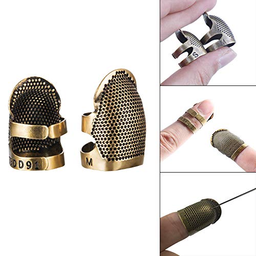 Quadow 4 Pieces Sewing Thimble, Metal Copper Sewing Thimble Finger Protector Adjustable Finger Shield Ring Fingertip Thimble Sewing Quilting Craft Accessories DIY Sewing Tools(