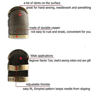 Quadow 4 Pieces Sewing Thimble, Metal Copper Sewing Thimble Finger Protector Adjustable Finger Shield Ring Fingertip Thimble Sewing Quilting Craft Accessories DIY Sewing Tools(