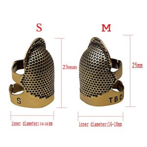 Quadow 4 Pieces Sewing Thimble, Metal Copper Sewing Thimble Finger Protector Adjustable Finger Shield Ring Fingertip Thimble Sewing Quilting Craft Accessories DIY Sewing Tools(