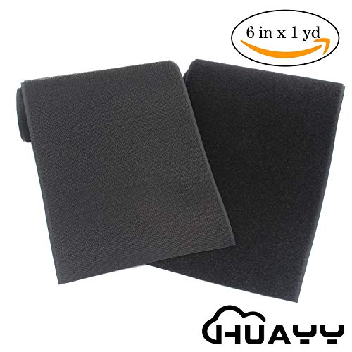 HUAYY 6 Inches Width 1 Yards Length,Sew on Hook and Loop Style,Non-Adhesive Nylon Strips Fabric,Black (6in x 1yd)