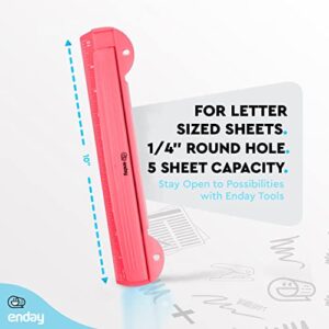 3 Hole Punch Pink, Portable Hole Puncher for 3 Ring Binder, 5 Sheets Capacity, Removable Chip Tray, 10” Ruler for School, Office, Also Available in Purple, Blue, Green, Red, Grey, 1 Pc-by Enday