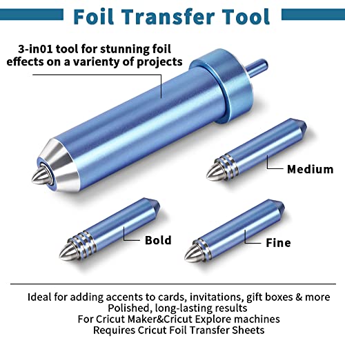 Foil Transfer Kit for Cricut Explore Air 2/Explore Air 3, 3 in 1 Foil Transfer Tool Housing and Blades for Cricut Maker/Maker 3, Including Fine, Medium and Bold Blades and Housing