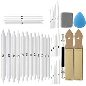 kootiko 33 pcs blending stumps and tortillions set art blenders with sketch sandpaper pencil sharpener pencil extension tool drawing kneaded eraser sponge sketch for student sketch drawing tool set