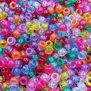 Amaney 500 Pieces 6x9mm Mixed Colors Glitter Transparent Mix Plastic Pony Beads