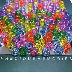 Amaney 500 Pieces 6x9mm Mixed Colors Glitter Transparent Mix Plastic Pony Beads