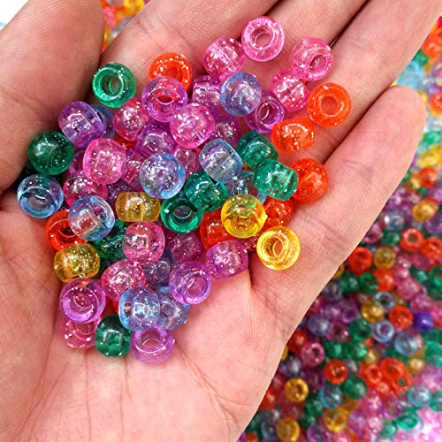 Amaney 500 Pieces 6x9mm Mixed Colors Glitter Transparent Mix Plastic Pony Beads