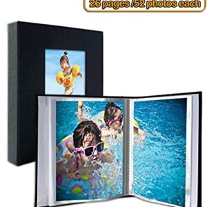 Small Photo Album 4x6 – Clear Pages, Linen Cover with Front Window, Pack of 2, Each Small Album Holds 52 Photos, Small Brag Book Photo Album for 4x6 Pictures, Black Fabric