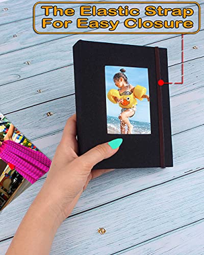 Small Photo Album 4x6 – Clear Pages, Linen Cover with Front Window, Pack of 2, Each Small Album Holds 52 Photos, Small Brag Book Photo Album for 4x6 Pictures, Black Fabric