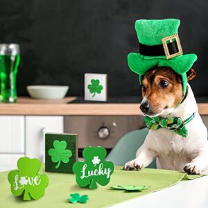 4 Pcs St. Patrick's Day Table Sign Decoration Green Shamrock Lucky Sign Wooden Saint Patrick's Day Tray Decor Centerpiece Irish Freestanding Decorative Plaques Cute Table Topper for Home Party Office