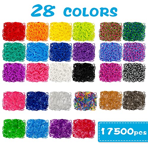 Inscraft 17500+ Rubber Loom Bands with 3 Layer Blue Container, 28 Colors, 600 S-Clips, 352 Beads, 40 Cartoon Pendant, Bracelet Making Refill Kit for Kids