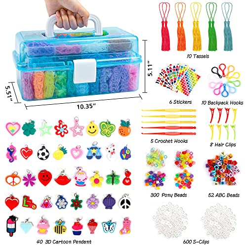 Inscraft 17500+ Rubber Loom Bands with 3 Layer Blue Container, 28 Colors, 600 S-Clips, 352 Beads, 40 Cartoon Pendant, Bracelet Making Refill Kit for Kids