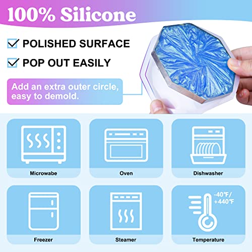 LET'S RESIN 18 Pcs Coaster Resin Molds Silicone, Coaster Molds with Round Square Octagon Shape Holder Molds, Coaster Silicone Molds for Epoxy Resin, DIY Art Craft Cup Mats