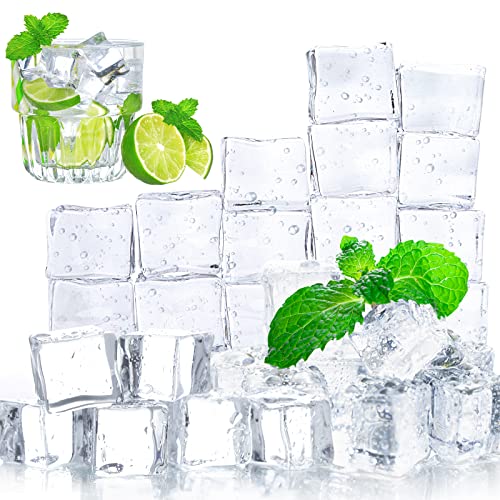 DomeStar Clear Fake Ice Cubes, 20 PCS 0.8" Plastic Ice Cubes Acrylic Clear Ice Rock Diamond Crystals Square Fake Ice Cubes Display for Home Decoration Wedding Centerpiece Vase Fillers