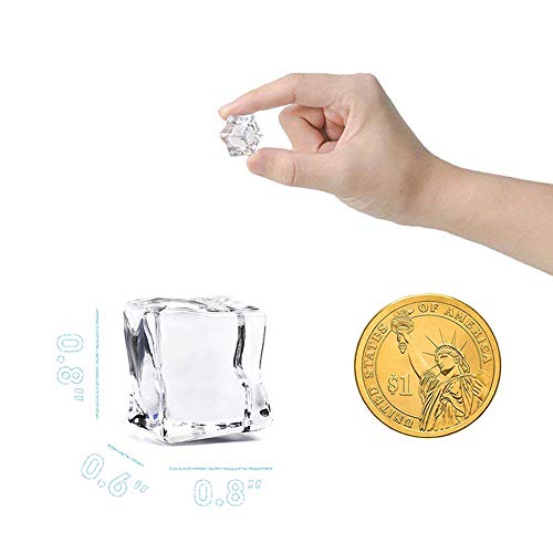 DomeStar Clear Fake Ice Cubes, 20 PCS 0.8" Plastic Ice Cubes Acrylic Clear Ice Rock Diamond Crystals Square Fake Ice Cubes Display for Home Decoration Wedding Centerpiece Vase Fillers