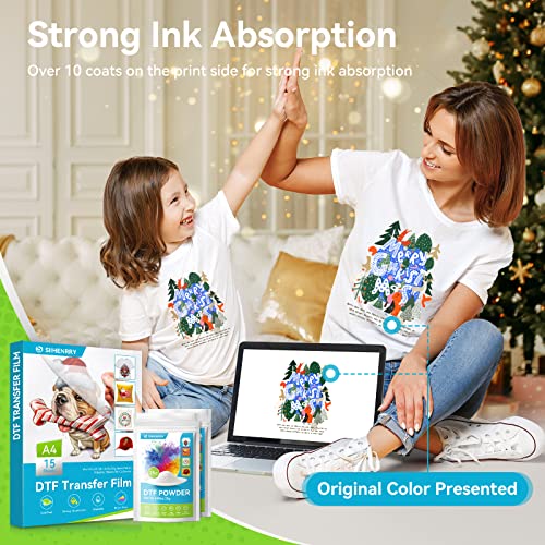 SIIHENRRY Premium DTF Transfer Film: A4 (8.3" x 11.7") 15 Sheets Matte PET Heat Transfer Paper for All DTF&DTG Printer Direct Print On T Shirts Textile