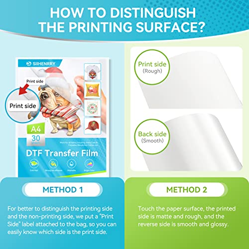 SIIHENRRY Premium DTF Transfer Film: A4 (8.3" x 11.7") 15 Sheets Matte PET Heat Transfer Paper for All DTF&DTG Printer Direct Print On T Shirts Textile