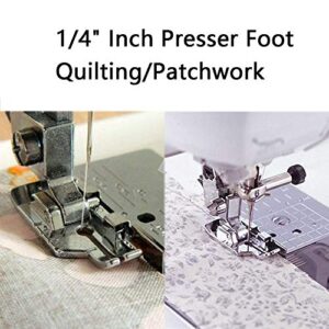 1/4 inch Presser Foot Quilting Patchwork Foot with Edge Guide, 1/4 Inch Clear View Quilting Presser Foot, Fit for Singer Brother Babylock Janome Simplicity Low Shank Sewing Machine（2pcs）