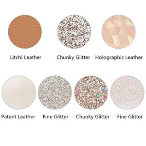 7 Pieces/Set 8x12 Inch (21cmx30cm) A4 Bundle Leather Sheets Mixed Rose Gold Series Sparkle Fine Chunky Glitter Patent Litchi Holographic Faux Leather Fabric for Bow Earring Making DIY Craft