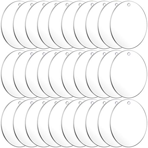 Audab Acrylic Keychain Blanks, 30PCS Bulk Acrylic Circles Clear Disc Ornaments Blanks with Hole for Vinyl, DIY Keychain and Craft Project (3 Inch, 30 Pcs)