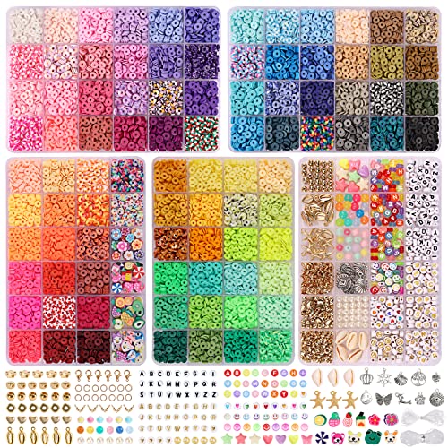 QUEFE 8100pcs, Clay Beads for Bracelet Making Kit, 92 Colors Flat Heishi Beads for DIY Crafts Necklace Jewelry Making Gifts