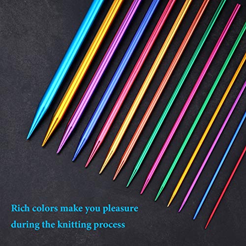 BCMRUN 28Pcs/14 Pairs Stainless Steel Knitting Needles Set, Colored Straight Single Pointed Metal Knitting Needles, 14 Size from 2.0mm-10.0mm, 13.8 Inches Length for Handmade DIY Knitting