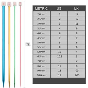 BCMRUN 28Pcs/14 Pairs Stainless Steel Knitting Needles Set, Colored Straight Single Pointed Metal Knitting Needles, 14 Size from 2.0mm-10.0mm, 13.8 Inches Length for Handmade DIY Knitting