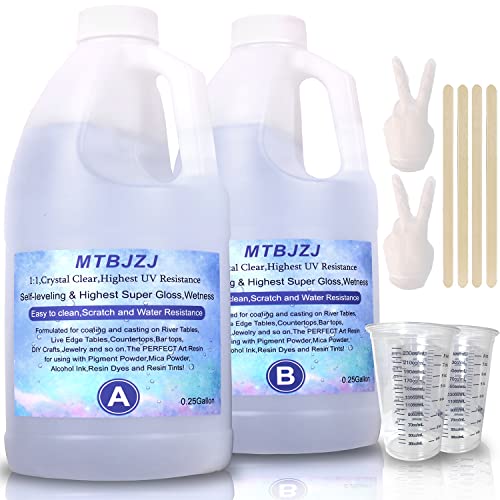 MTBJZJ Crystal Clear Epoxy Resin| Scratch Resistant,UV Resistant Resin Kit | for Resin Molds, Desktop, Craft, Jewelry Casting, DIY-0.5Gallon Kit