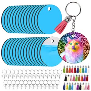 htvront sublimation keychain blanks bulk – 120pcs sublimation blanks keychain with blue protective film – mdf round keychain with tassels – heat transfer keychain blanks double sided