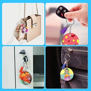 HTVRONT Sublimation Keychain Blanks Bulk - 120Pcs Sublimation Blanks Keychain with Blue Protective Film - MDF Round Keychain with Tassels - Heat Transfer Keychain Blanks Double Sided