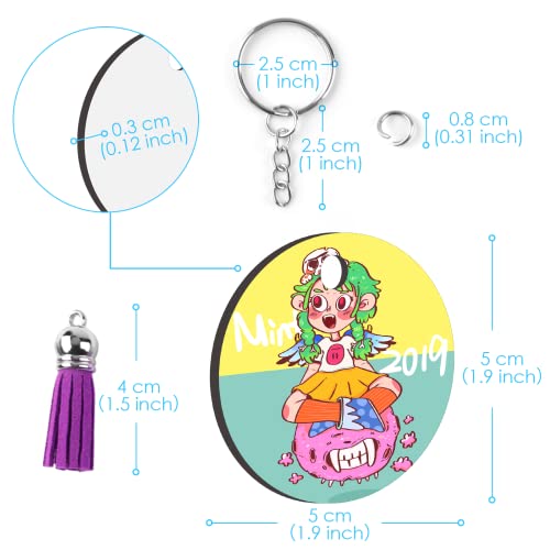 HTVRONT Sublimation Keychain Blanks Bulk - 120Pcs Sublimation Blanks Keychain with Blue Protective Film - MDF Round Keychain with Tassels - Heat Transfer Keychain Blanks Double Sided