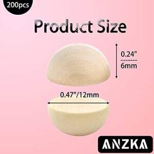 ANZKA 200pcs Mini Half Wooden Beads, 12mm Unfinished Round Split Wood Balls for Craft Paint, 1/2 inch Diameters Natural Half Sphere Ornaments