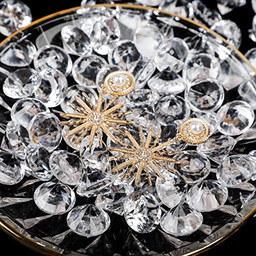 OUTUXED 300pcs 0.8"(20mm) Clear Diamonds Crystals Acrylic Gems Wedding Table Scattering Gemstones Christmas Party Decorations Bridal Shower Vase Fillers, 1.5 LB, with 1 Large Velvet Pouch