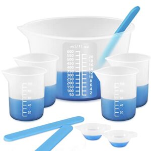 silicone measuring cups for resin, resin supplies with 600&100ml silicone cups, resin mixing cups, silicone stir sticks, epoxy mixing cup