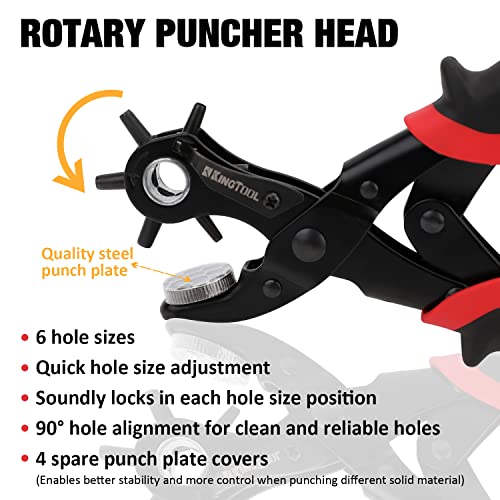 KingTool Leather Hole Punch Set, Super Heavy Duty Rotary Puncher, Multi Hole Sizes Maker Tool