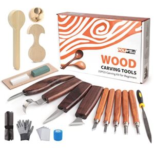 wood carving kit 22pcs wood carving tools hand carving knife set with anti-slip cut-resistant gloves, needle file wood spoon carving kit for beginners whittling kit for kids adults woodworking diy