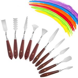 10 pcs palette knife set for acrylic wooden handle painting pallet knife set art tools for oil paint canvas