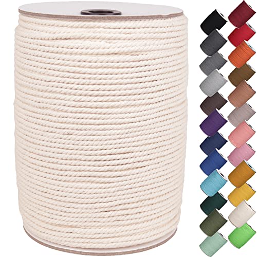 XKDOUS Macrame Cord 3mm x 220Yards, Natural Cotton Macrame Rope, Cotton Cord for Wall Hanging, Plant Hangers, Crafts, Knitting, Decorative Projects, Soft Undyed Cotton Rope