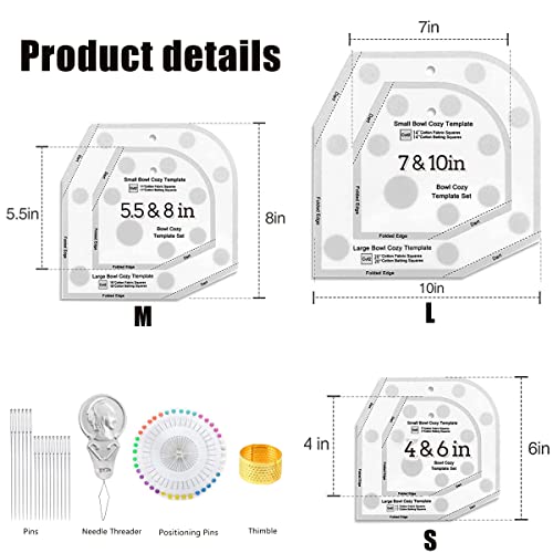 Wenmpopo Bowl Cozy Pattern Template, Bowl Cozy Template Cutting Ruler Set,DIY Kitchen Art Craft Sewing Template,Without Sewing Machine Can Still Do It,3 Sets Includ 6 Sizes: 4&6 in/ 5.5&8 in/ 7&10 in